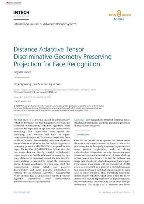 Pdf Distance Adaptive Tensor Discriminative Geometry Preserving Projection For Face Recognition