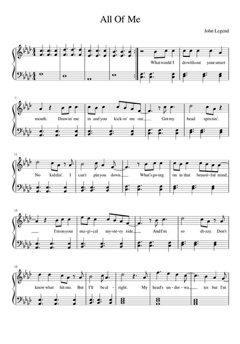 All Of Me Arr Unknown By John Legend Sheet Music For Easy Piano At