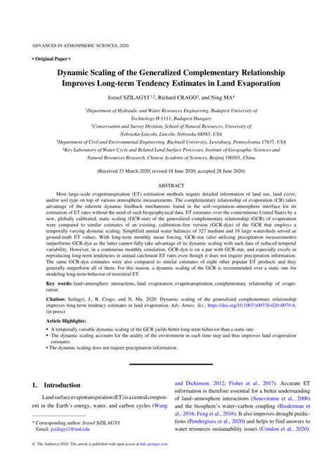 Pdf Dynamic Scaling Of The Generalized Complementary Relationship Improves Long Term Tendency