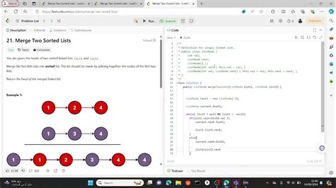 Leetcode Problem Solution Merge Two Sorted Linkedlists Youtube