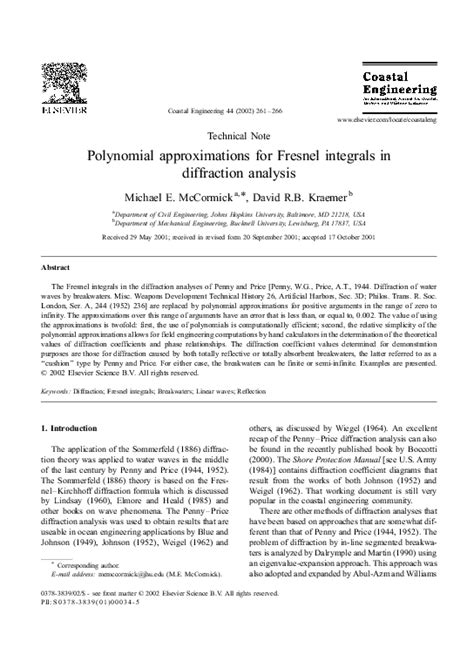 Pdf Polynomial Approximations For Fresnel Integrals In Diffraction Analysis