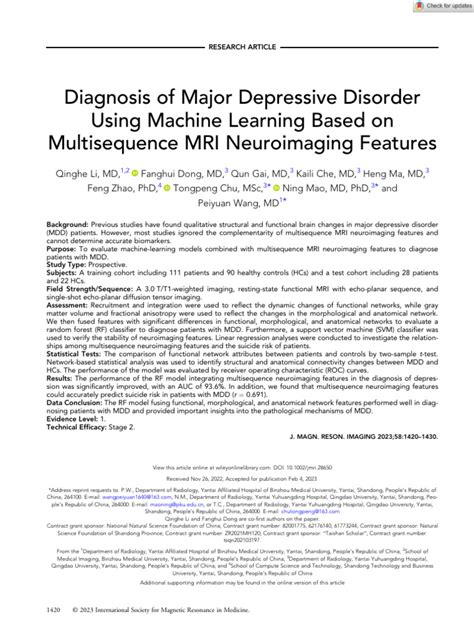 Magnetic Resonance Imaging 2023 Li Diagnosis Of Major Depressive Disorder Using Machine