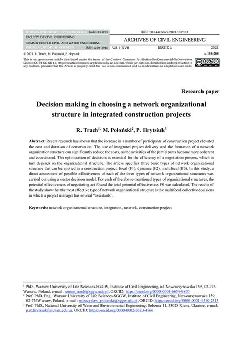 Decision Making In Choosing A Network Organizational Structure In