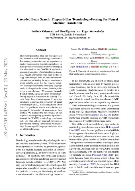 Pdf Cascaded Beam Search Plug And Play Terminology Forcing For Neural Machine Translation