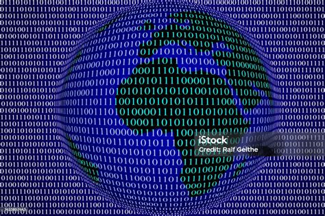 3d 렌더링 된 그림으로 전 세계 디지털 네트워킹의 상징으로 사물과 제로가있는 지구 공 컴퓨터 프로그래머에 대한 스톡 벡터 아트