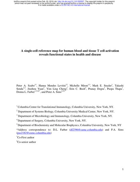 PDF A Single Cell Reference Map For Human Blood And Tissue T Cell Activation Reveals
