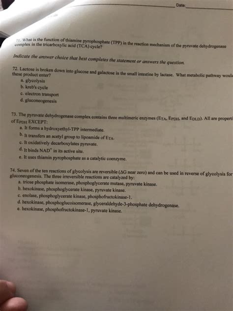 Solved Date What Is The Function Of Thiamine Pyrophosphate
