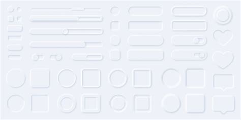 Neumorphism 스타일 Ui 요소 버튼 진행 막대 슬라이더 패널 웹 또는 모바일 앱 벡터 세트를 위한 Neumorphic