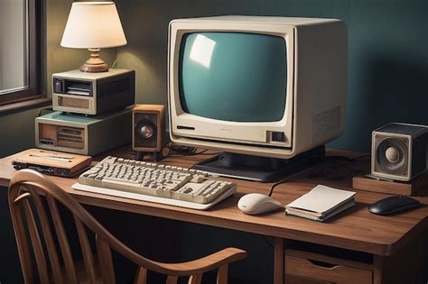 Premium Photo Retro Computer On Desk Arrangement