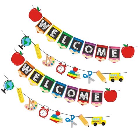 4pcs Welcome Banner First Day Of School Classroom Banner Back To School