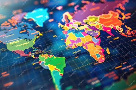 Colorful World Map With Grid Overlay Premium Ai Generated Image