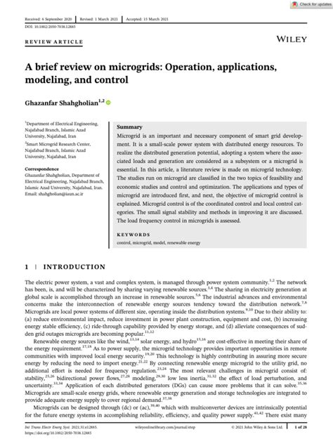 International Transactions On Electrical Energy Systems 2021 Shahgholian A Brief Review On