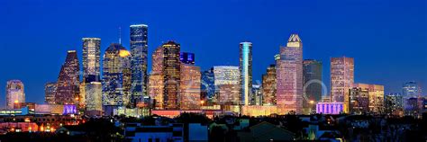 Houston Skyline Night Panoramic Photo Poster Cityscape Downtown Print