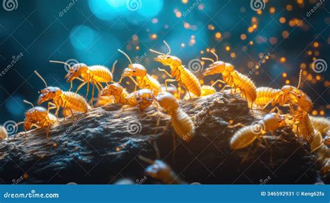 Detailed Macro Shot Of Termites Eating Wood Showcasing Their Activity Stock Illustration