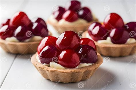 Delicious Mini Tartlets With Red Fruit And Creamy Filling On White Surface Stock Illustration