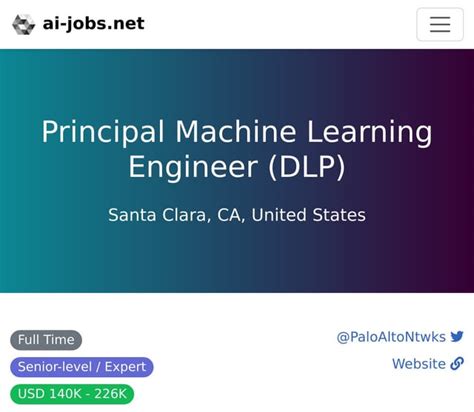 Hiring Principal Machine Learning Engineer Dlp In Santa Clara Ca