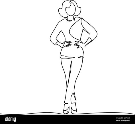 Slender Girl Standing In Trousers Continuous One Line Drawing Vector Illustration Stock Vector
