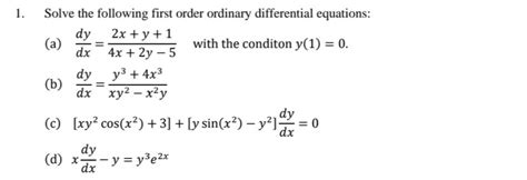 Solved Solve The Following First Order Ordinary Differential