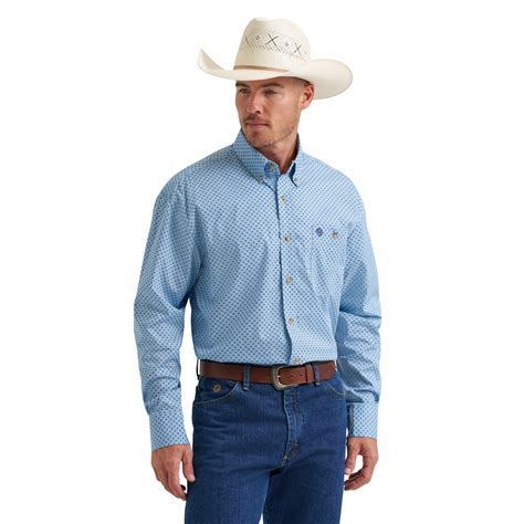Wrangler Mens George Strait Blue Geometric Button Shirt 112374582 Ebay