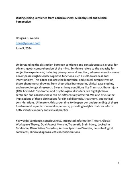 Pdf Distinguishing Sentience From Consciousness A Biophysical And