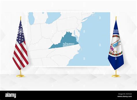 Map Of Virginia And Flags Of Virginia On Flag Stand Vector
