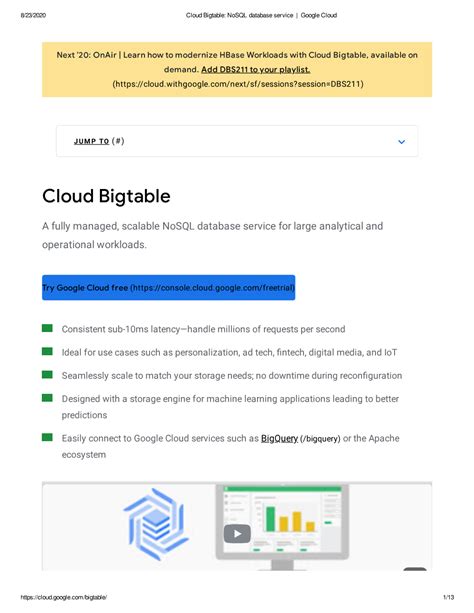 Cloud Bigtable Nosql Database Service Google Cloud DocsLib