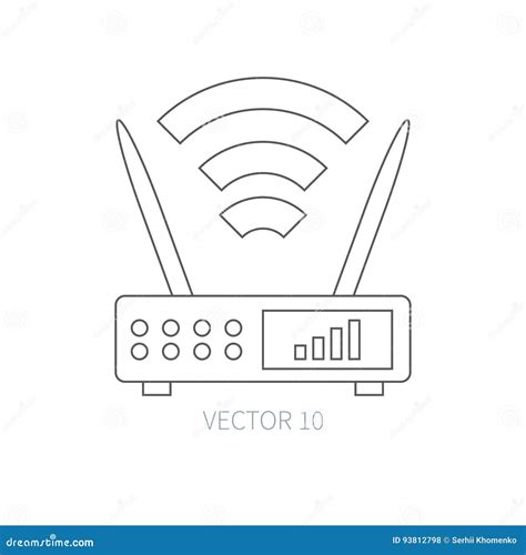 Flat Line Vector Computer Part Icon Wireless Router Cartoon Style Illustration And Element For
