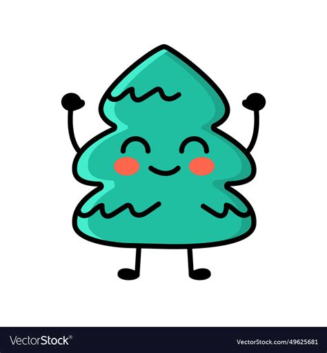 Christmas Tree Emoticon Color Element Cartoon Vector Image