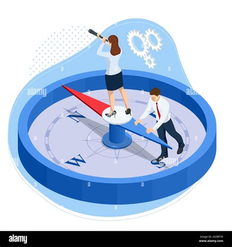 Isometric Define Marketing Direction And Search Customer Global Network Business People Using