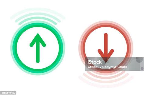 위쪽 부분의 녹색 원 아이콘과 흰색 배경에 화살표가 있는 빨간색 아이콘입니다 각 아이콘의 중간에 공백이 있습니다 가리키기에 대한 스톡 벡터 아트 및 기타 이미지 Istock