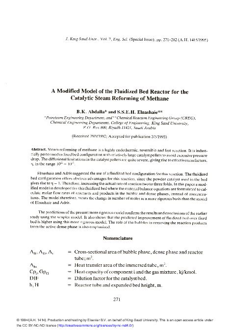 Pdf A Modified Model Of The Fluidized Bed Reactor For The Catalytic Steam Reforming Of Methane