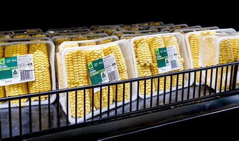 Fresh Succulent Mini Corn Cobs Cobbettes Packaged In Plastic Containers Editorial Photo Image