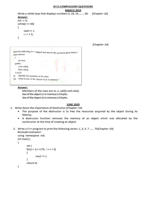 Compulsory Questions Xi Cs Pdf Computer Programming C