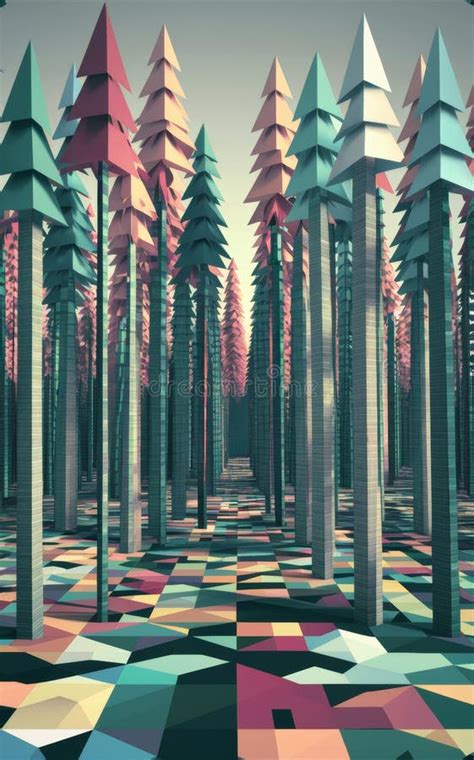 A Computer Generated Image Of A Forest With Many Trees Ai Stock Image