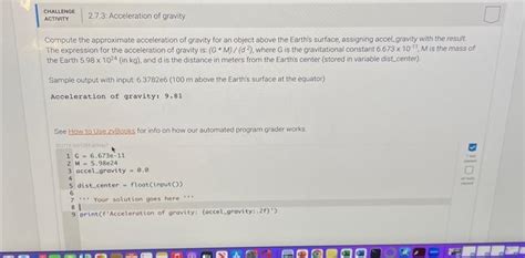 Solved Compute The Approximate Acceleration Of Gravity For