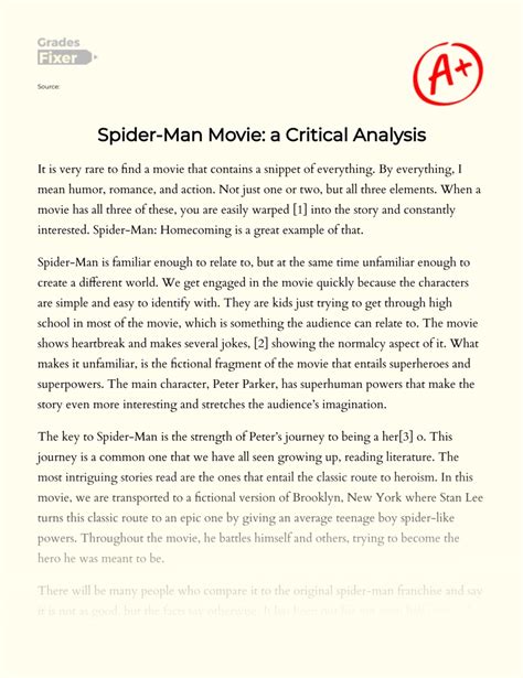 Spider Man Movie A Critical Analysis Essay Example 352 Words