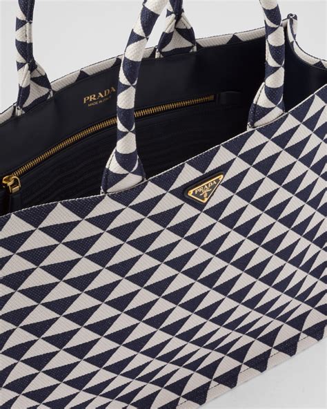 Baltic Bluechalk White Prada Symbole Embroidered Fabric Tote Bag Prada