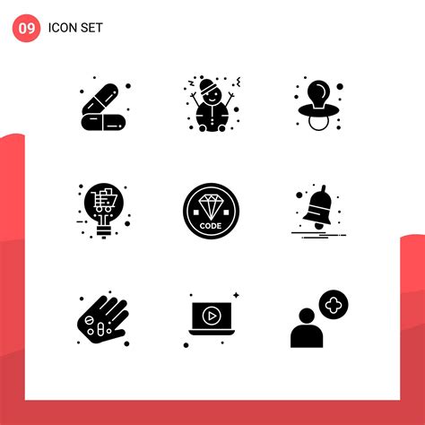 Pack Of 9 Creative Solid Glyphs Of Development Coding Dummy Code