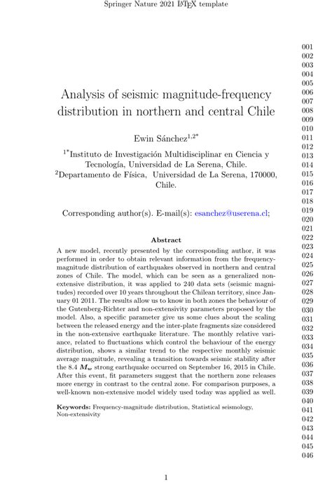 Pdf Analysis Of Seismic Magnitude Frequency Distribution In Northern And Central Chile