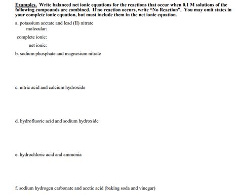 Solved Examples Write Balanced Net Ionic Equations For The Chegg