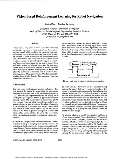 Pdf Vision Based Reinforcement Learning For Robot Navigation