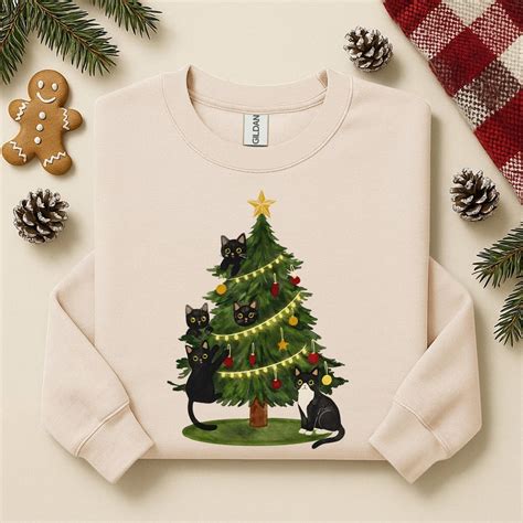 Funny Christmas Cat Tree Shirtcat Lover Xmas Tree Lights Shirtcats