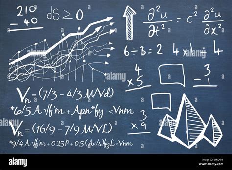 Mathematical Equations With Graph And Diagrams Against Image Of Ac Chalkboard Stock Photo Alamy
