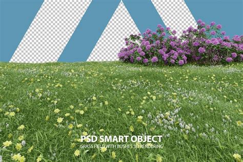 Premium Psd Realistic Grass Field With Bushes 3d Rendering Of Isolated Objects