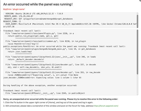 mongodb database keyerror plugin name aapanel free hosting