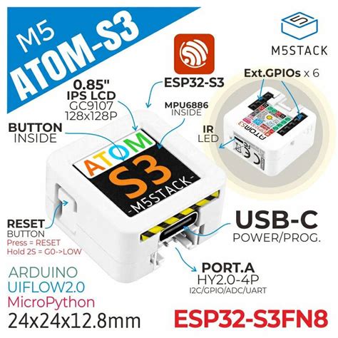 m5stack atoms3 entwicklungs kit esp32 s3 wifi 0 85 ips display