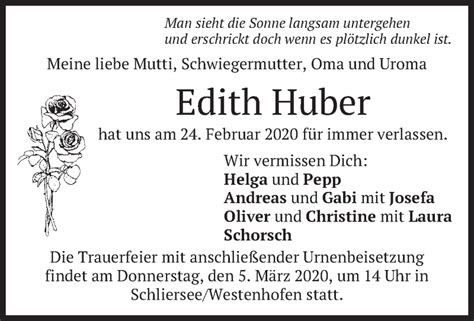 Traueranzeigen Von Edith Huber Trauermerkurde