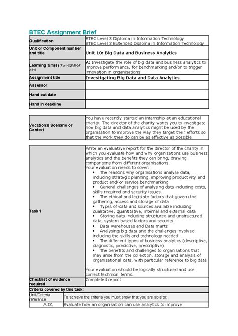 Btec Assignment Brief Learning Aim A Btec Assignment Brief