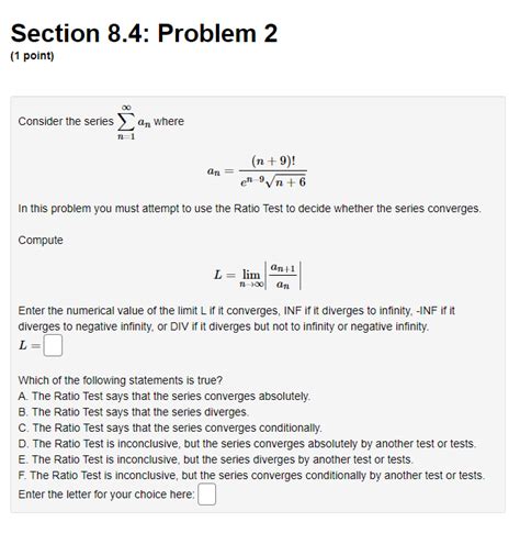 Solved Section 84 Problem 2 1 Point Consider The Series