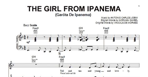 The Girl From Ipanema Garôta De Ipanema Piano Vocal And Guitar Chords